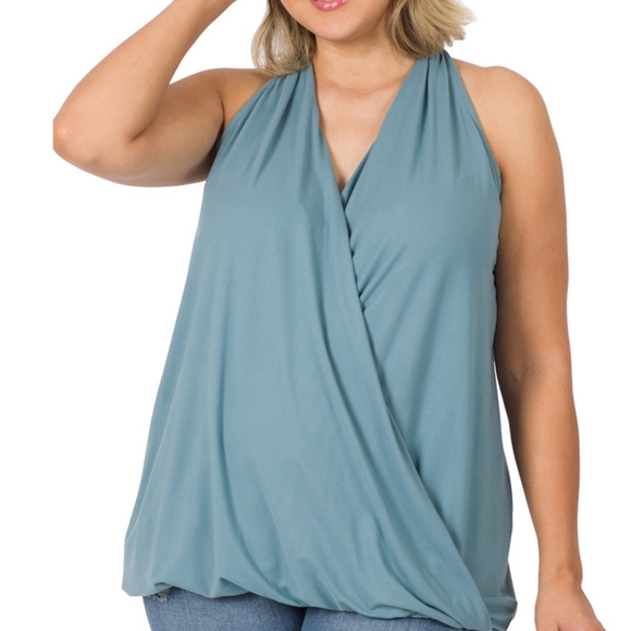Tops | 26 Crisscross Blue Grey Top | Poshmark